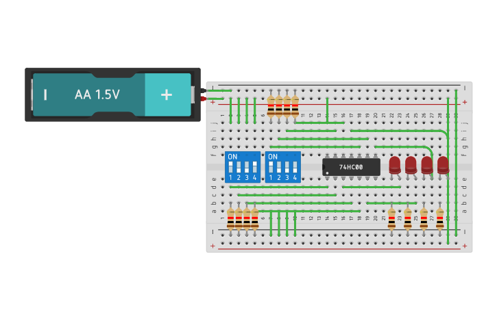 Circuit design 3. 7400 QUAD 2 INPUT NAND GATES - Tinkercad