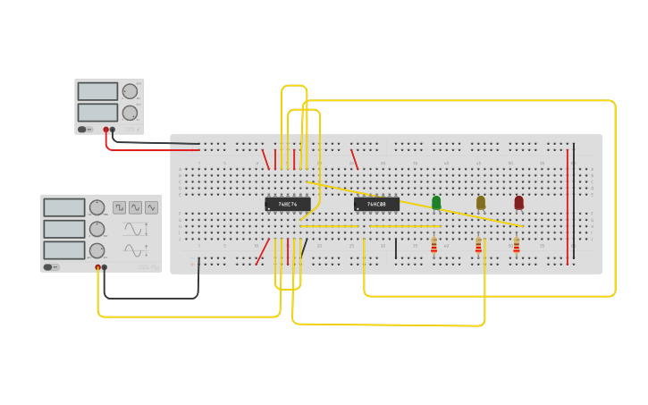 Circuit design Traffic light using d flip flop - Tinkercad