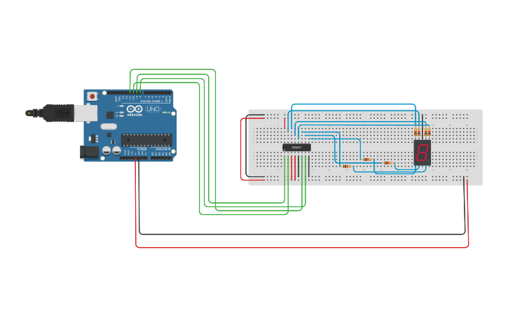 Circuit design BCD to 7 Segment - Tinkercad