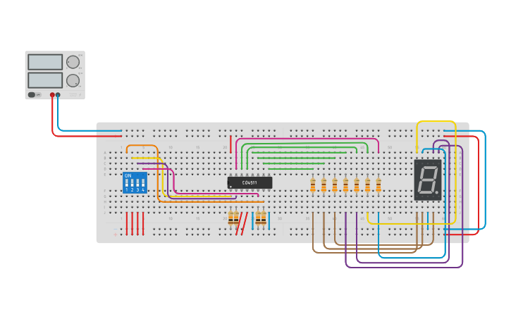 Circuit design lab7(7 segment w/dip switch) | Tinkercad