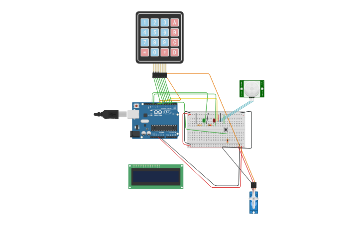 Circuit design Servo/keypad Opening servo motor door 2 led EGR 030 - Tinkercad