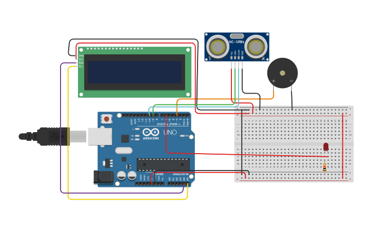Circuit design Program 7: Ultrasonic Distance Sensor | Tinkercad