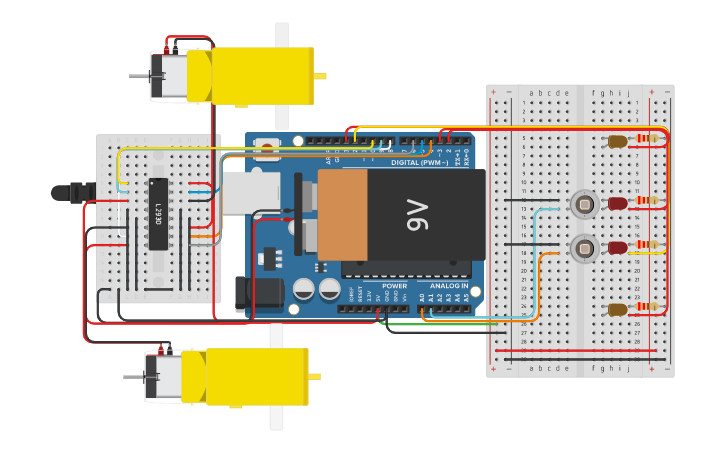 Circuit design Line Follower with photodioda - Tinkercad