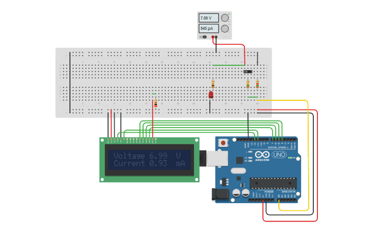 Circuit design Arduino Voltmeter + Ampmeter - Tinkercad
