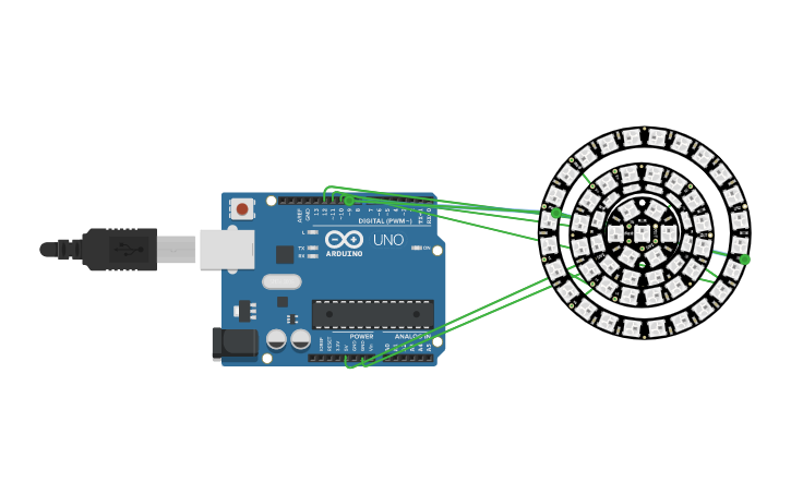 Circuit design multiple neopixel rings - Tinkercad