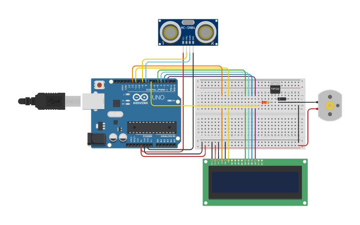 Circuit design Sensor de Proximidade Ultrasonico com LCD | Tinkercad Circuit design Sensor de Proximidade Ultrasonico com LCD | Tinkercad