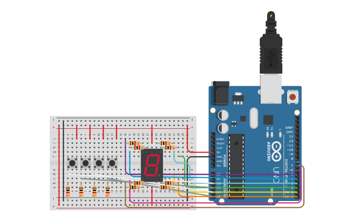 Circuit design 按鈕1234 - Tinkercad