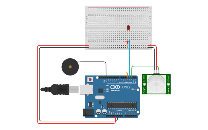 Circuit design Alarma Acúsitica PIR - Tinkercad