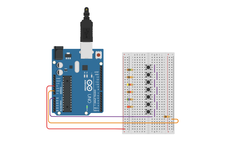 Circuit design practica piano 1 - Tinkercad