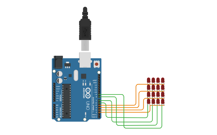 Circuit design 4x4 LED MATRIX - Tinkercad