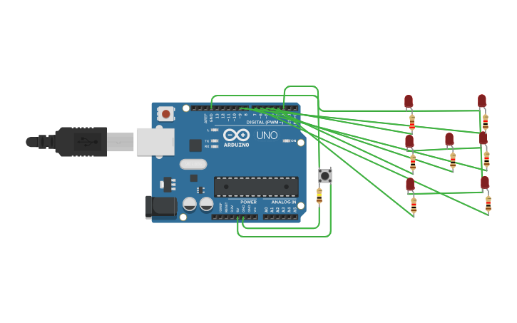 Circuit design Electronic Dice | Tinkercad