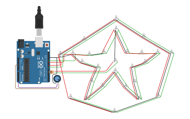 Circuit design Christmas Lights - Tinkercad