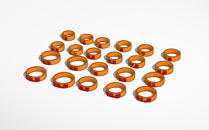 3D design ring size test set - Tinkercad