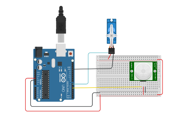 Circuit design Servo + Motion sensor - Tinkercad