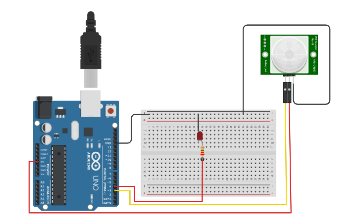 Circuit design Led dengan sensor gerak - Tinkercad