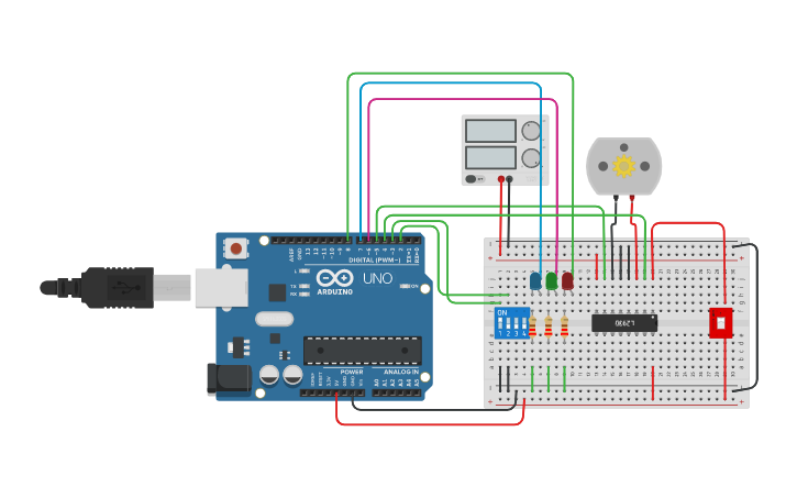 Circuit design motore con L293 - Tinkercad