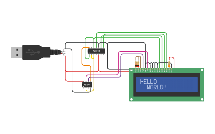 Circuit Design 4 Wire Lcd Control With Attiny And 4 Bit Counter Tinkercad