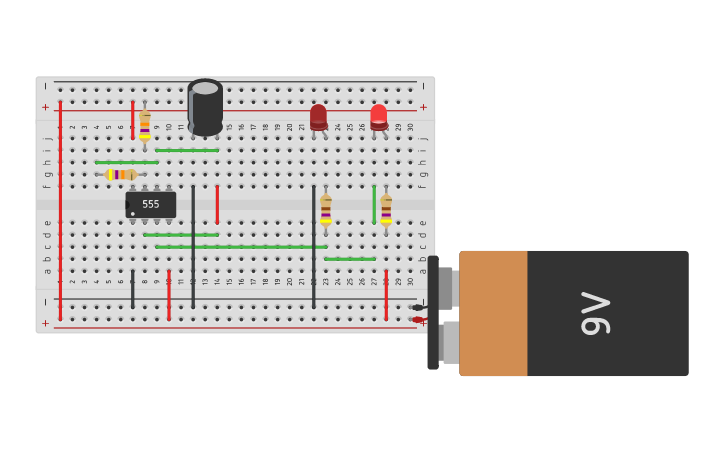 Circuit Design Alternate Blinking Leds Using 555 Timer Tinkercad