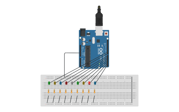 Circuit design circuito con 9 luces led - Tinkercad