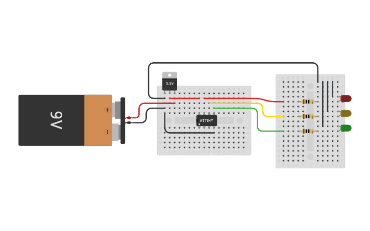 Circuit design ATTiny25 Stop Light - Tinkercad
