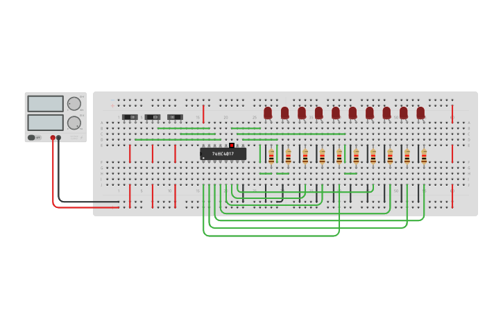 Circuit design Johnson Decade Counter [IC 744017] - Tinkercad
