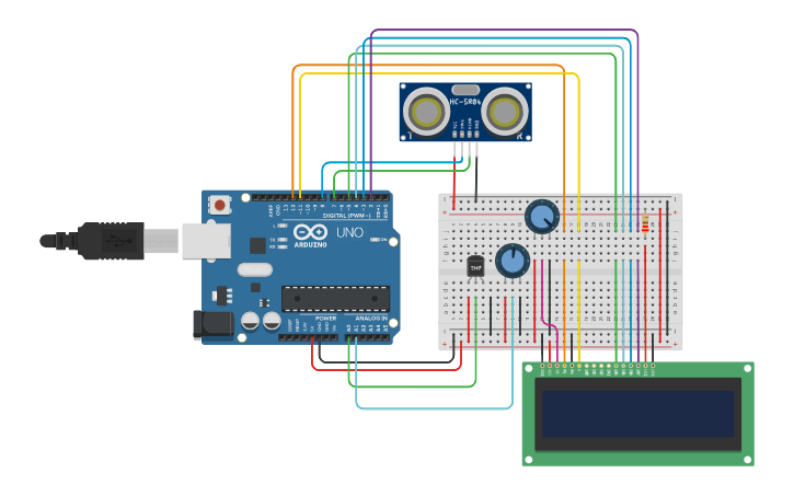 Circuit design Security LCD w/ humidity and temp sensor | Tinkercad