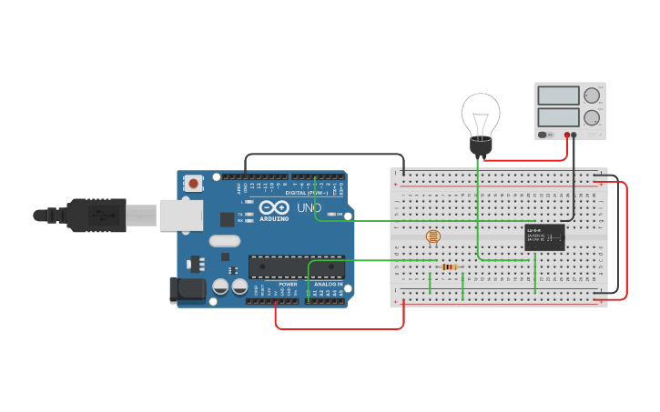 Circuit Design Arduino Relay Activated Lamp Tinkercad
