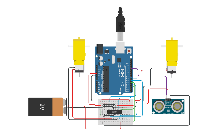 Circuit design Obstacle avoidance robot | Tinkercad