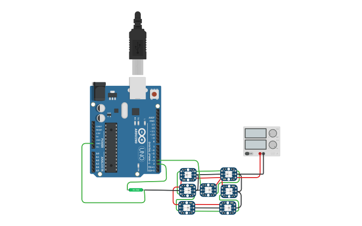 Circuit design Dé NeoPixel | Tinkercad