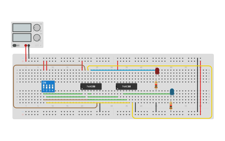 Circuit design HALF ADDER USING NAND GATES ONLY | Tinkercad