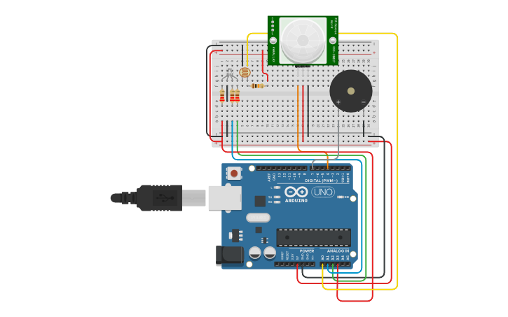 Circuit design Sensor de luz y movimiento con piezo - Tinkercad
