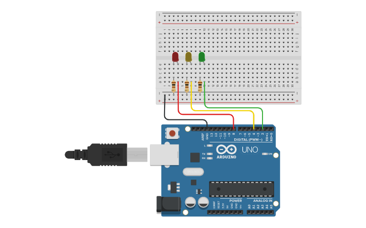 Circuit design Traffic Lights | Tinkercad
