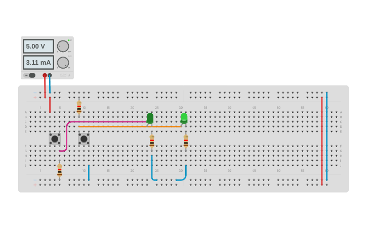 Circuit design Basis NO/NC schakelingen | Tinkercad