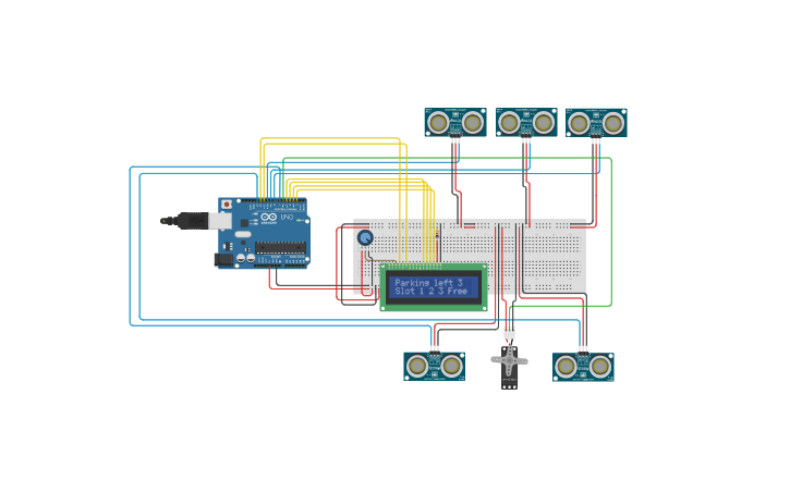 Circuit design Copy of CAR PARKING SYSTEM USING ARDUINO - Tinkercad