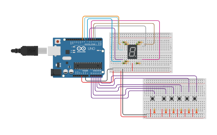 Circuit Design 7 Segment With Push Button Tinkercad
