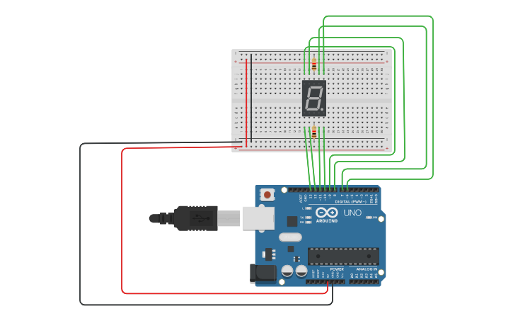 Circuit design Copy of Display 7 Segmentos (Números del 0-9) | Tinkercad