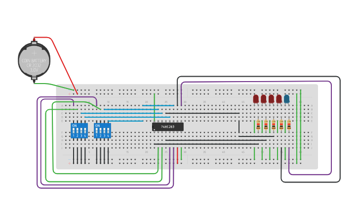 Circuit design 4-Bit Adder - Tinkercad
