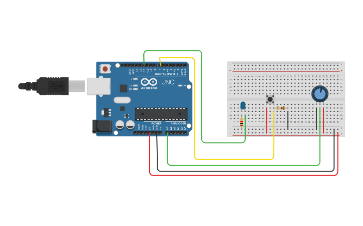Circuit Design Arduino Potentiometer With Led And Button Tinkercad