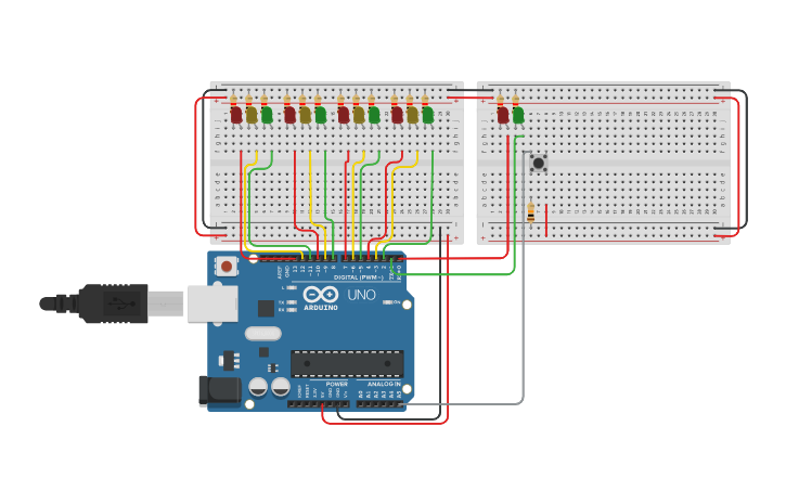 Circuit design Proyecto Final: Control de Cruce de Semáforos con Arduino - Tinkercad