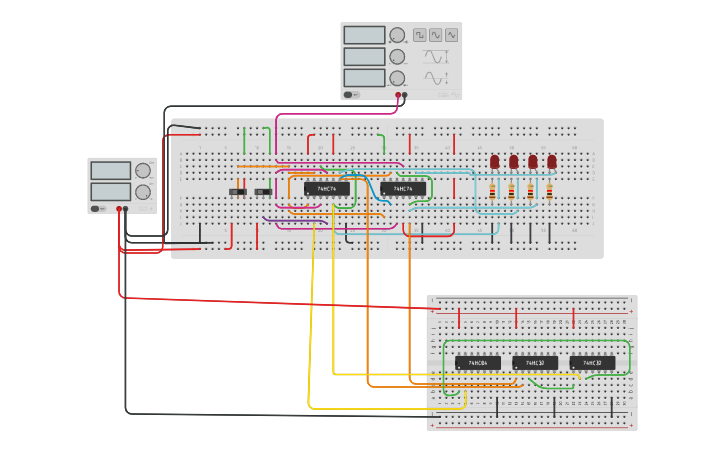 Circuit design Self starting ring counter | Tinkercad