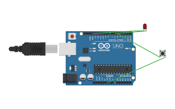 Circuit design turn on led with button - Tinkercad
