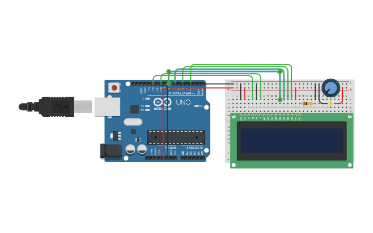 Circuit design Display LCD 16x2 | Tinkercad