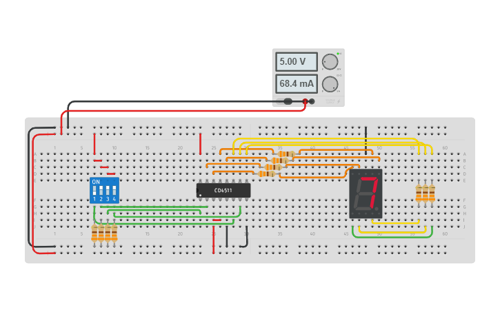 Circuit design Copy of DISPLAY 7 SEG BDC - Tinkercad