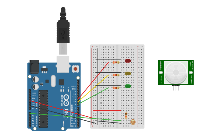 Circuit design Copy of Copy of Sensor Analógico: Sensor LDR con varios ...
