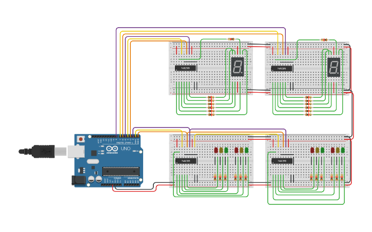 Circuit Design ไฟจราจร [2 7 Segment] Countdown Tinkercad