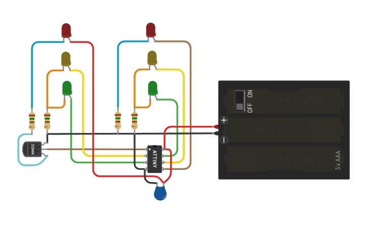 Circuit design Ampel / traffic light - Tinkercad