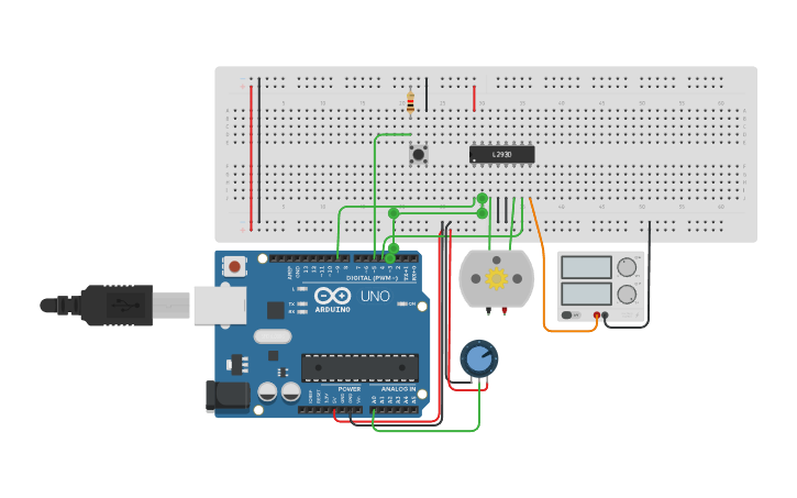 Circuit design DC Motor Control L293 - Tinkercad