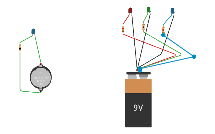 Circuit design LED RGB connected with 9V battery-Level 2 - Tinkercad