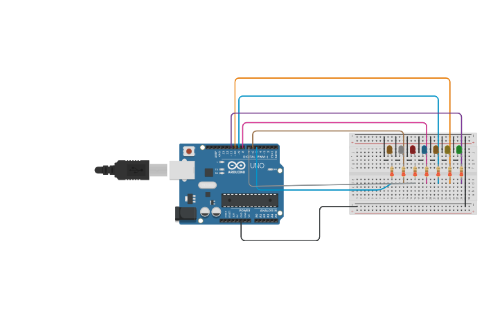 Circuit design Secuencia de Luces Led con Arduino - Tinkercad
