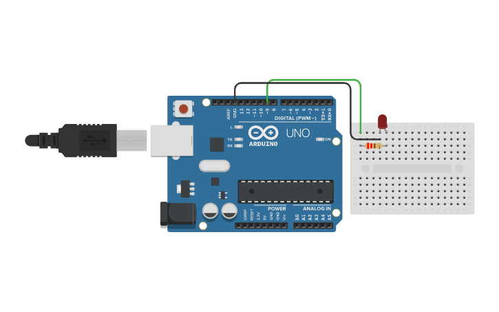 Circuit design Práctica 14 Encender un LED - Tinkercad